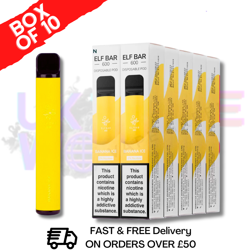 Elf Bar 600puff Banana Ice Flavour Box of 10 | Cheap £25.99