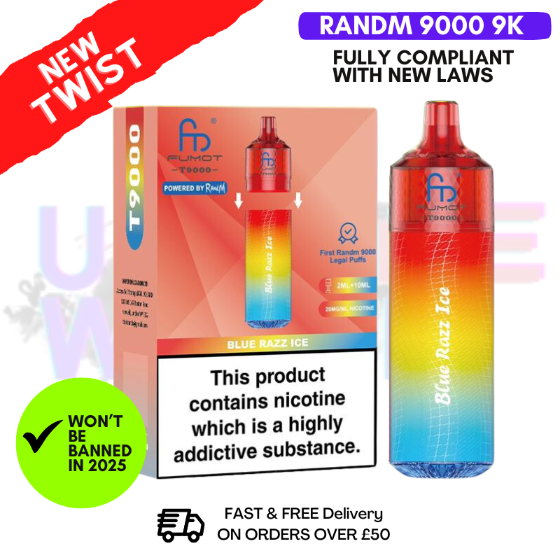 20MG Blue Razz ICE RandM T9000 9K Replacable Pod Kit
