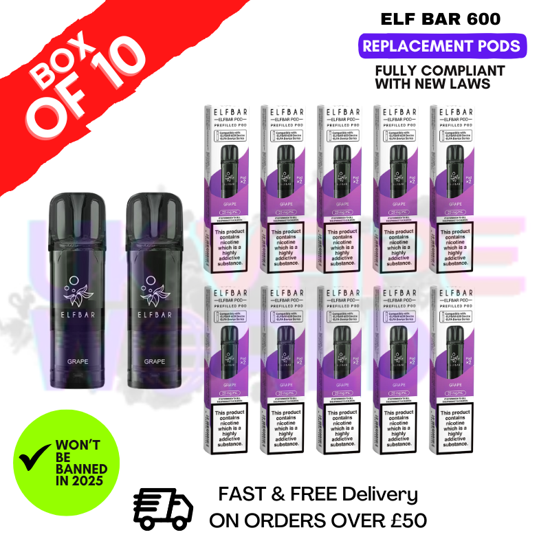 Elf Bar 600puff Grape Flavour Box of 10 | Cheap £25.99