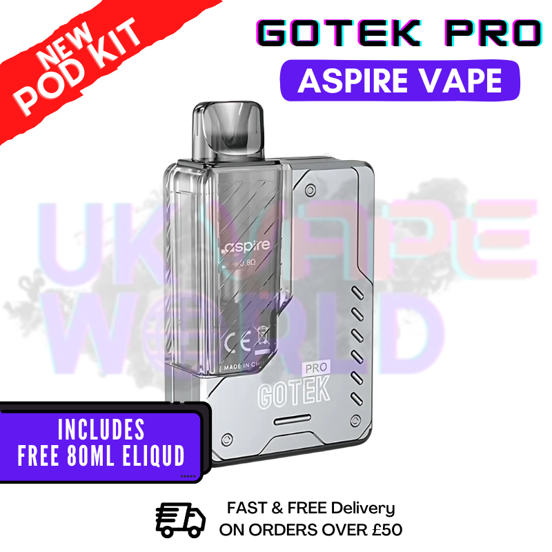 Stainless Steel Aspire Gotek Pro Vape Kit | £17.99 | FREE 80ML Eliquid