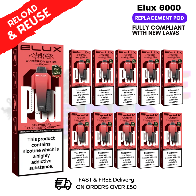 Strawberry Raspberry Cherry Elux 6K Replacement Pods Box Of 10