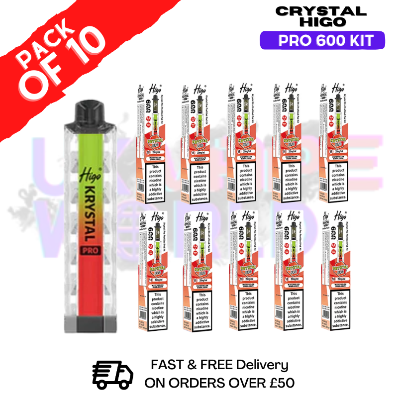 Water Bubblegum Higo Crystal 600Puff Kits Box Of 10