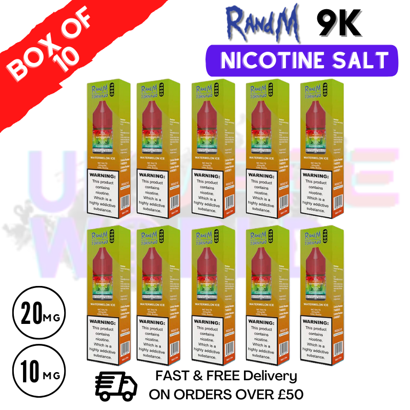 Watermelon Ice RandM 9000 Tornado Nic Salt Pack / Box of 10 - £16.99