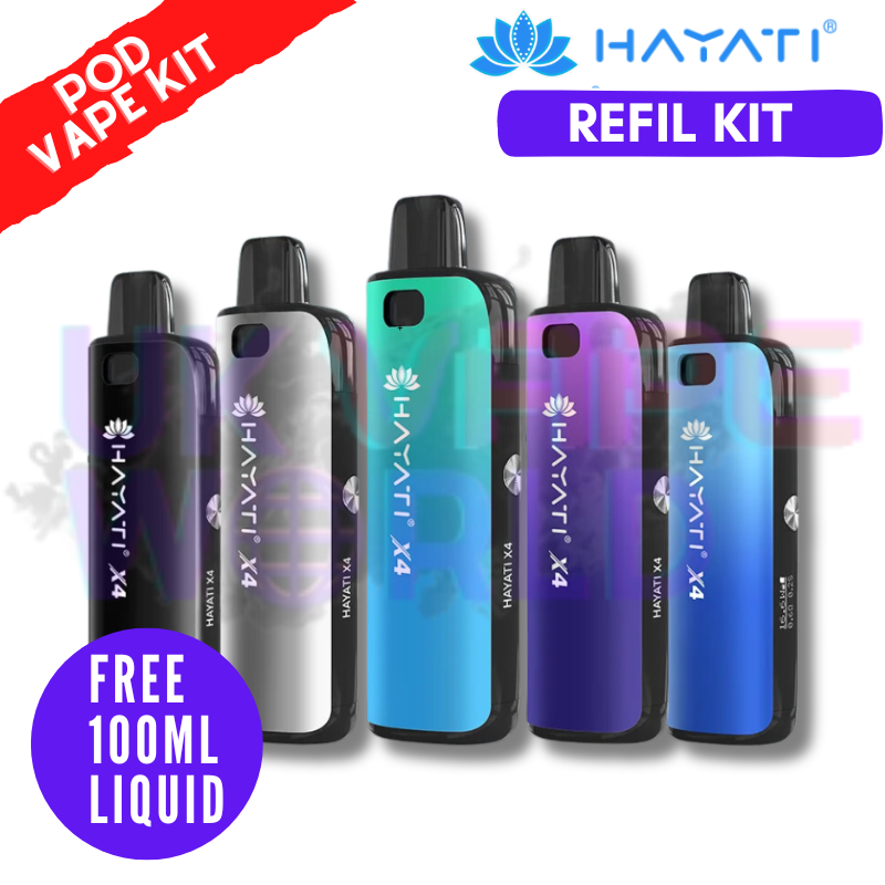 Hayati X4 Refillable Pod Vape Kit + Free Liquid - ONLY £16.99