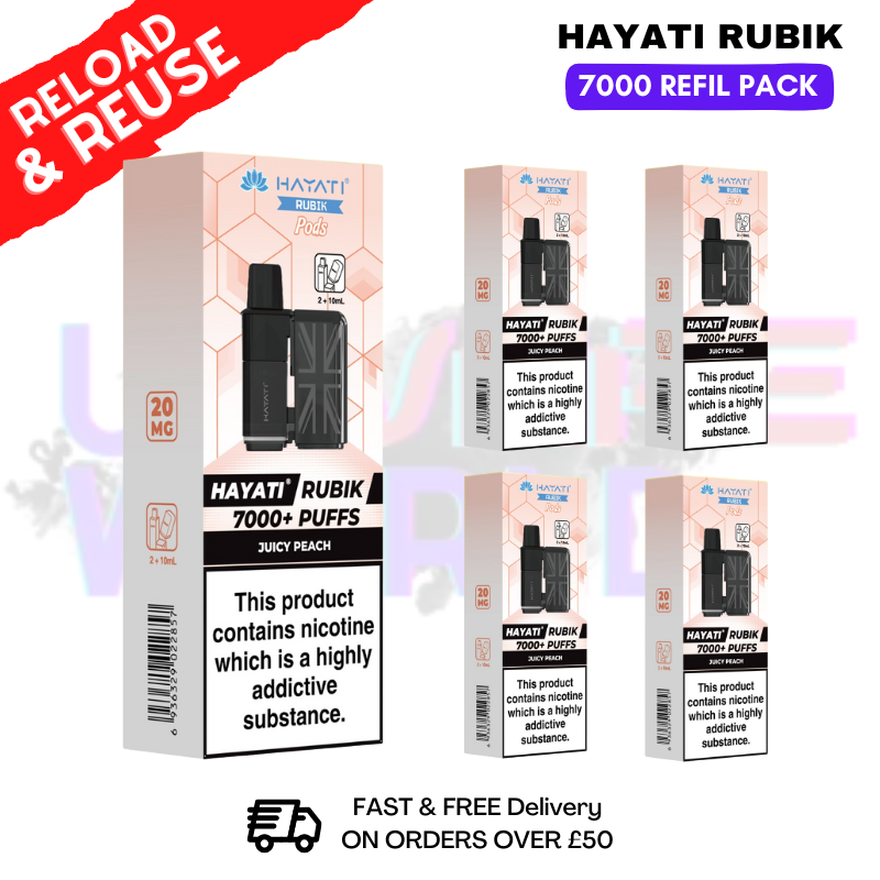 Juicy Peach Hayati Rubik 7000 Pods Box Of 5 - £18.99
