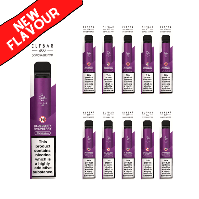 Elf Bar 600puff Blueberry Raspberry Box of 10 Bulk Cheap Dispoable